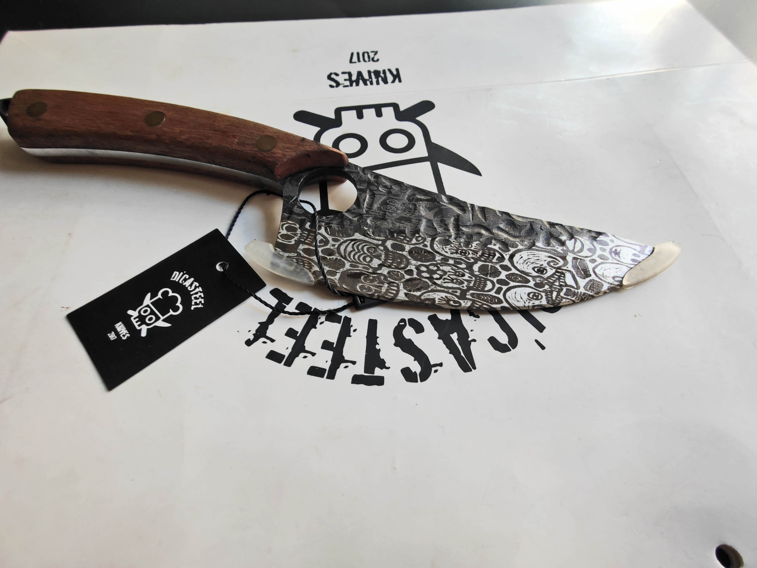 Unique Forged Nakiri Knife Hawaiian Tiki Engraved 7'5 inch