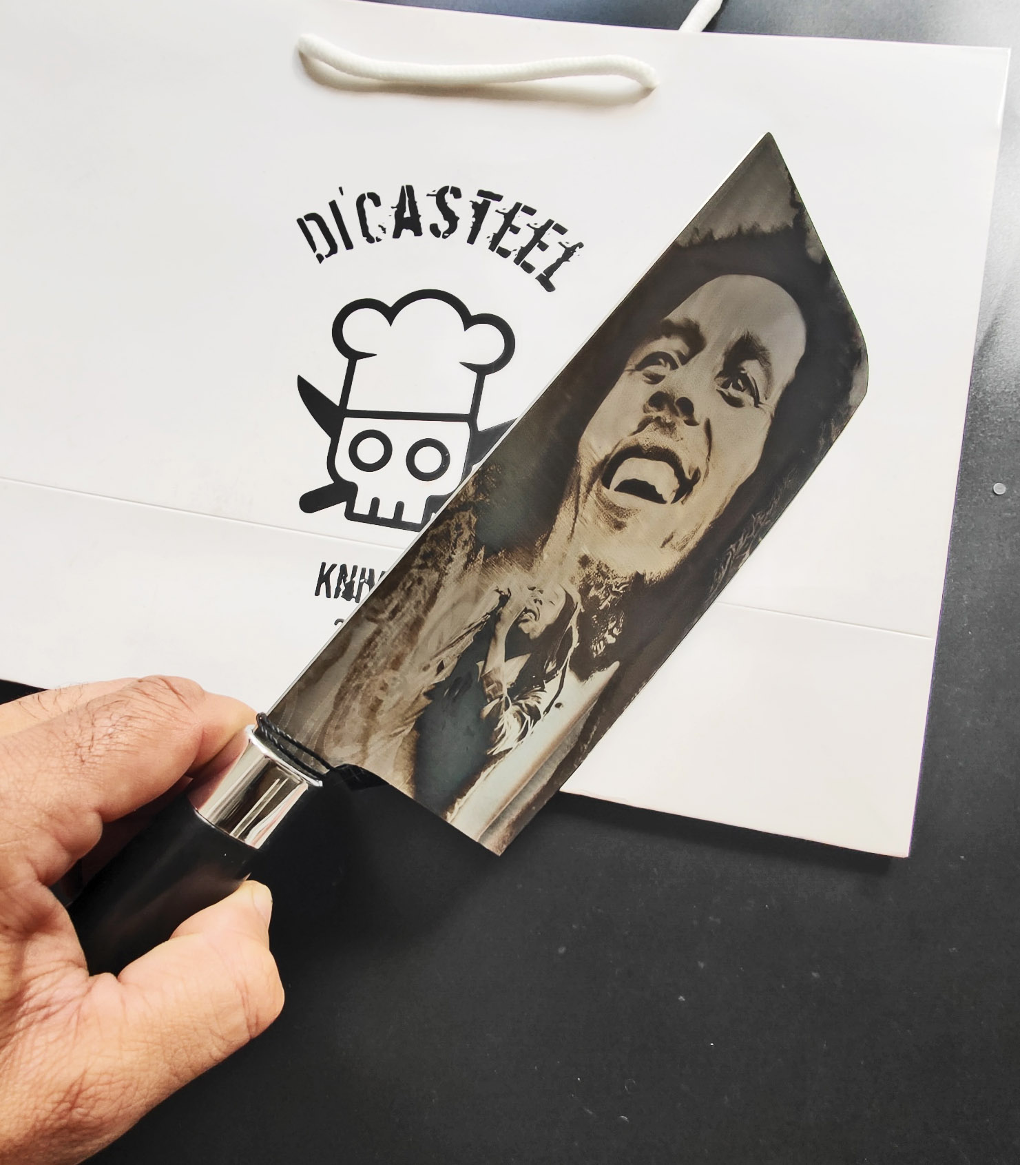 Cleaver Knife Bob Marley Engraved 7 inch