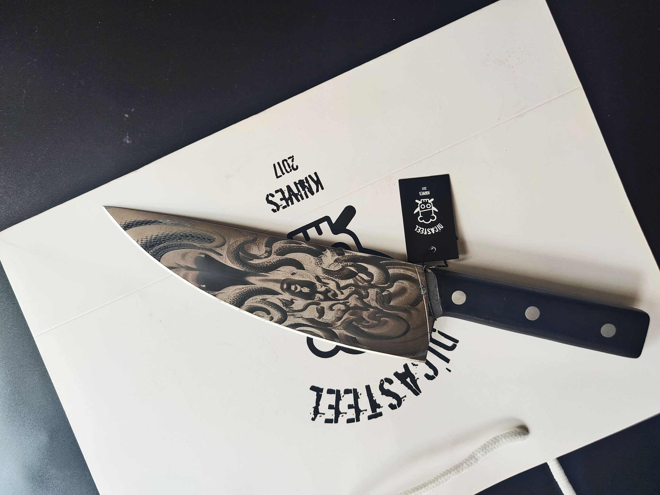 All Black Chef Knife Medusa Engraved | Di'Casteel