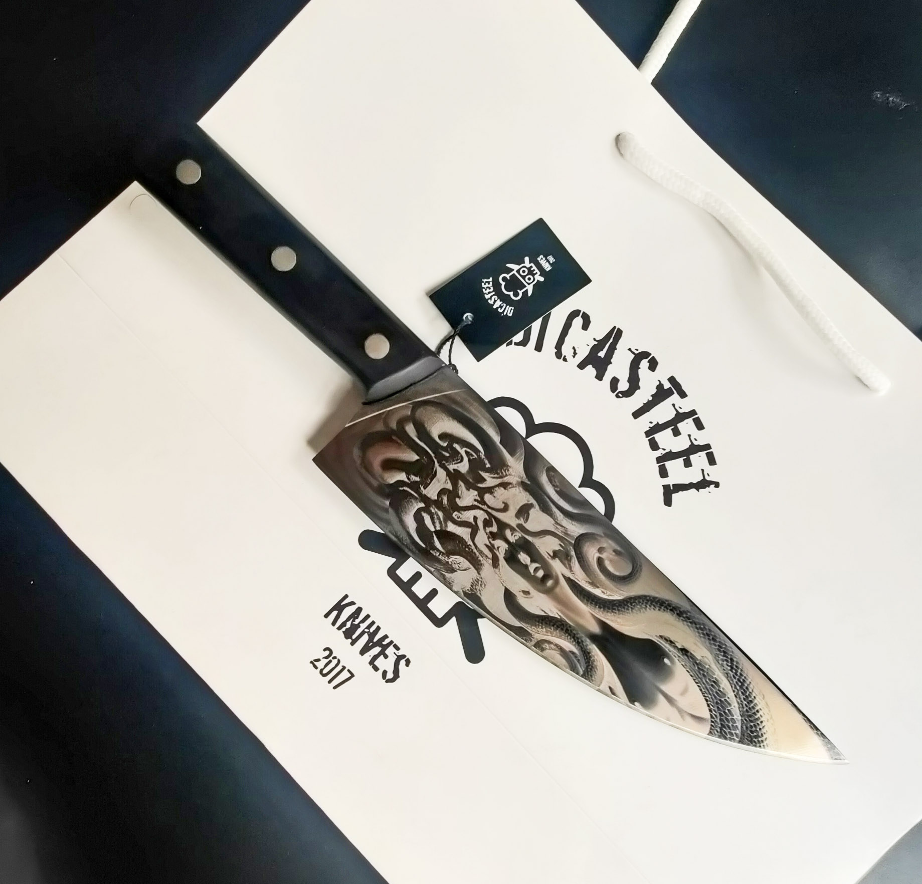 All Black Chef Knife Medusa Engraved | Di'Casteel