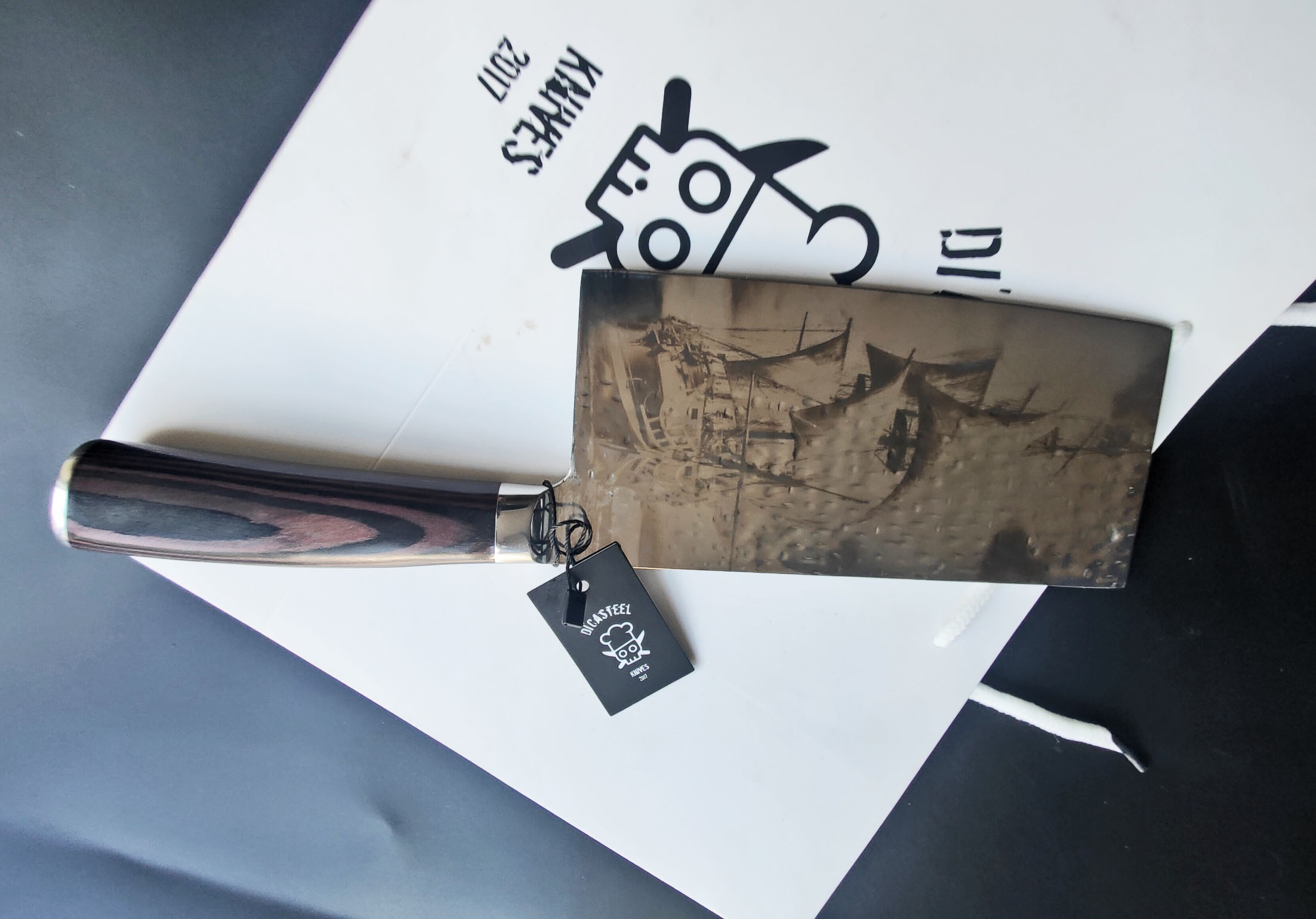 Cleaver Knife 7" Pirate Ship Engraving | Di'Casteel