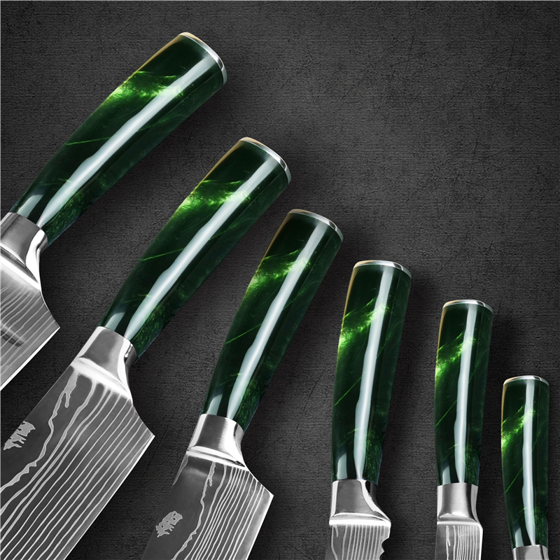 Complete Green Handle Set Knives 9 pcs | Di'Casteel