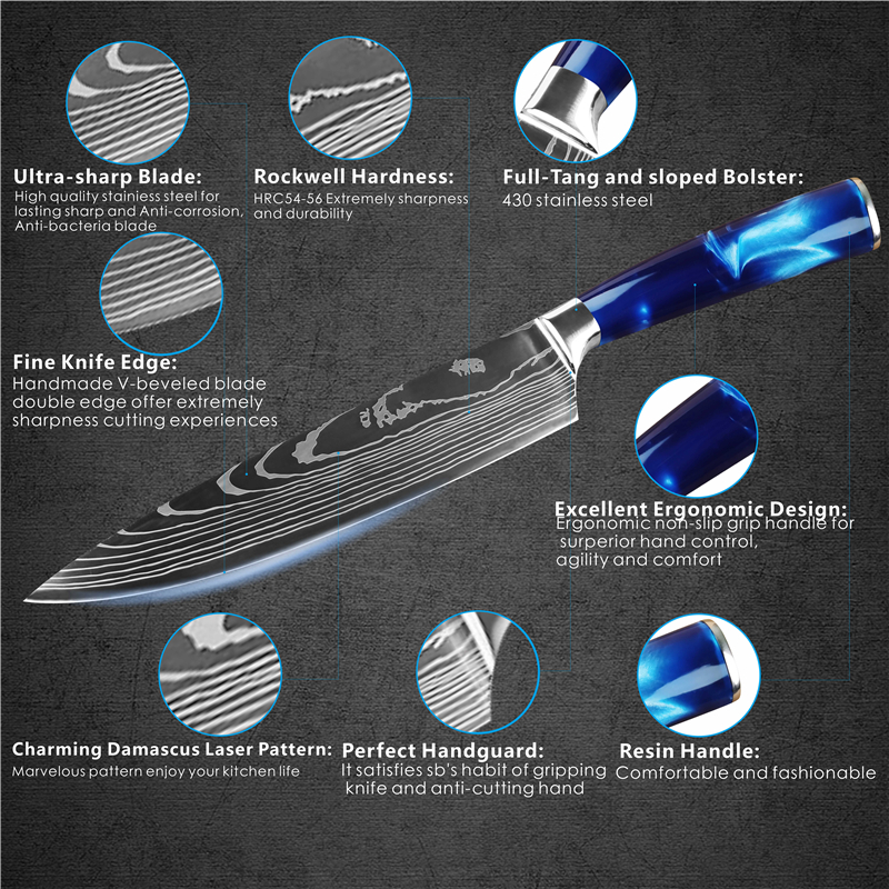 Complete Blue Handle Set Knives 9 pcs | Di'Casteel