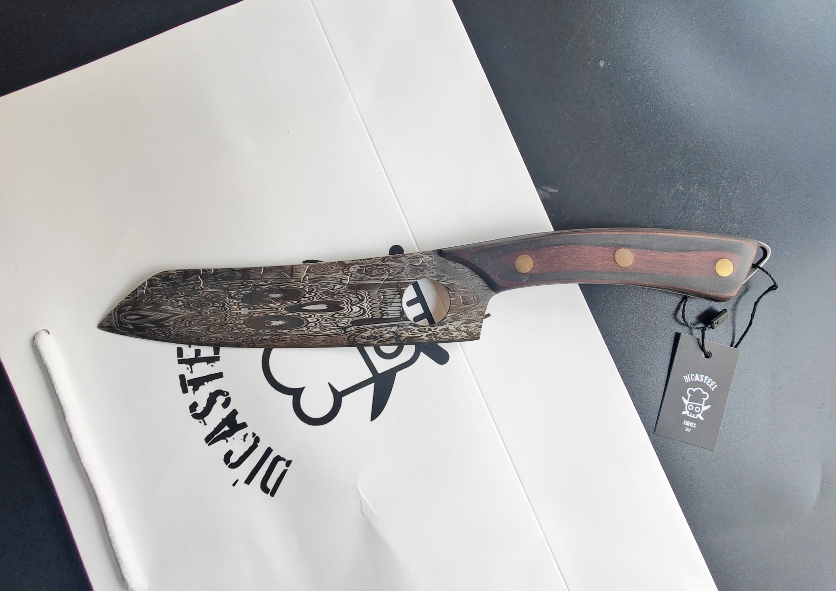 Forged Kiritsuke Knife Skull Engravings | Di'Casteel