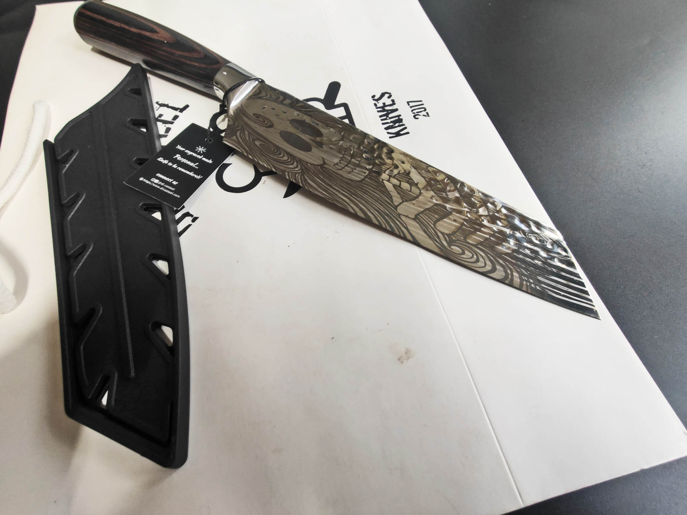 Unique Kiritsuke Knife Skull Engraving | Di'Casteel