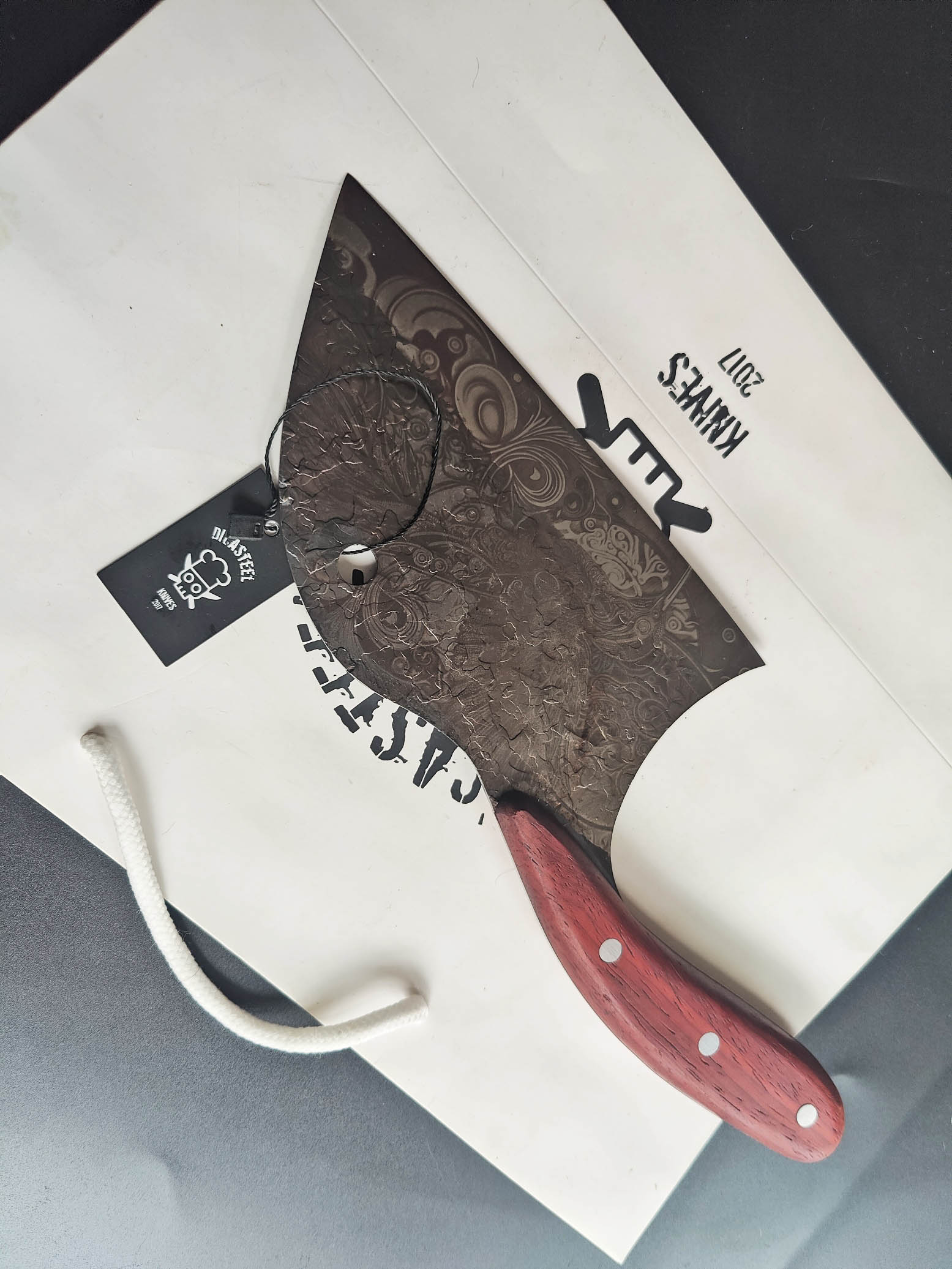 Forged Cleaver Knife Hummingbird Engravings | Di'Casteel