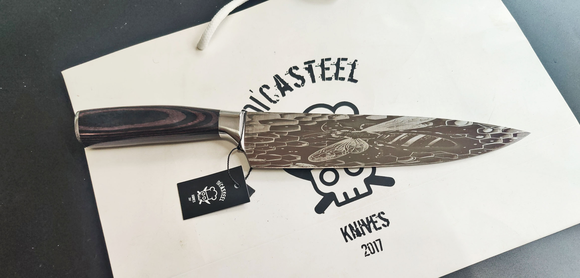 Elegance and Precision Chef Knife Bee Engravings | Di'Casteel