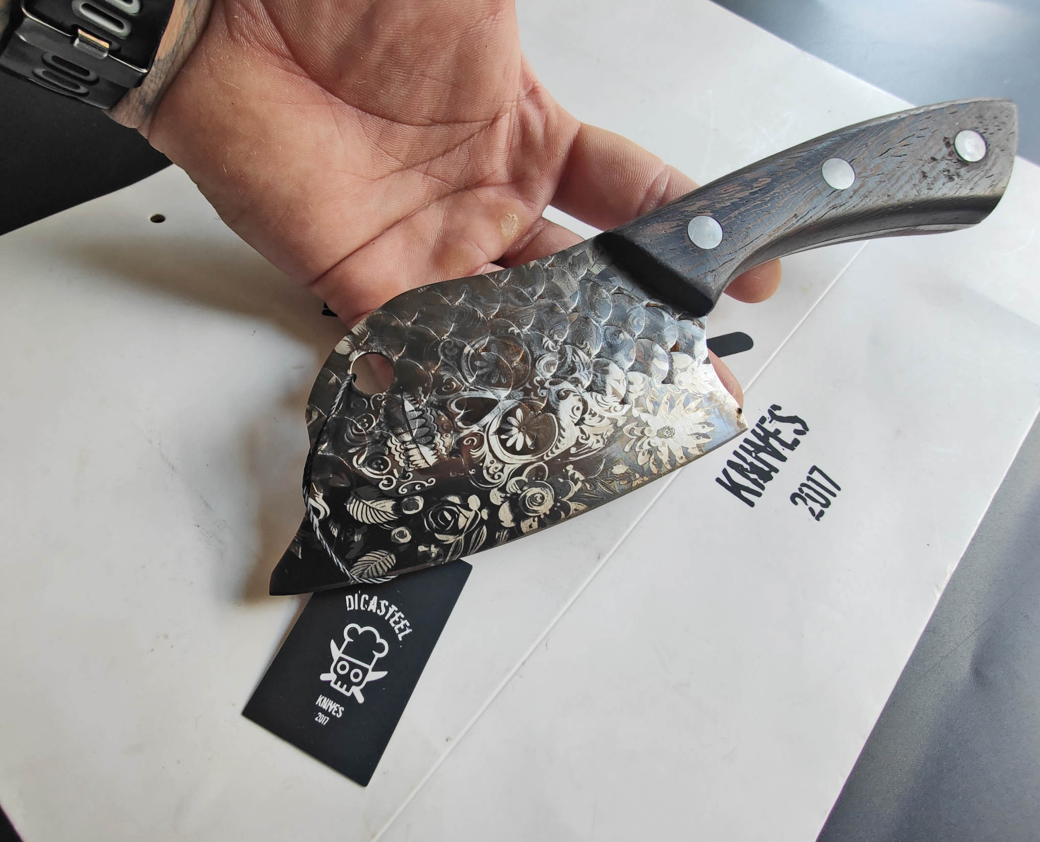 Mini Cleaver Knife with Skull Engravings Bold, Mystical, Culinary Style ...