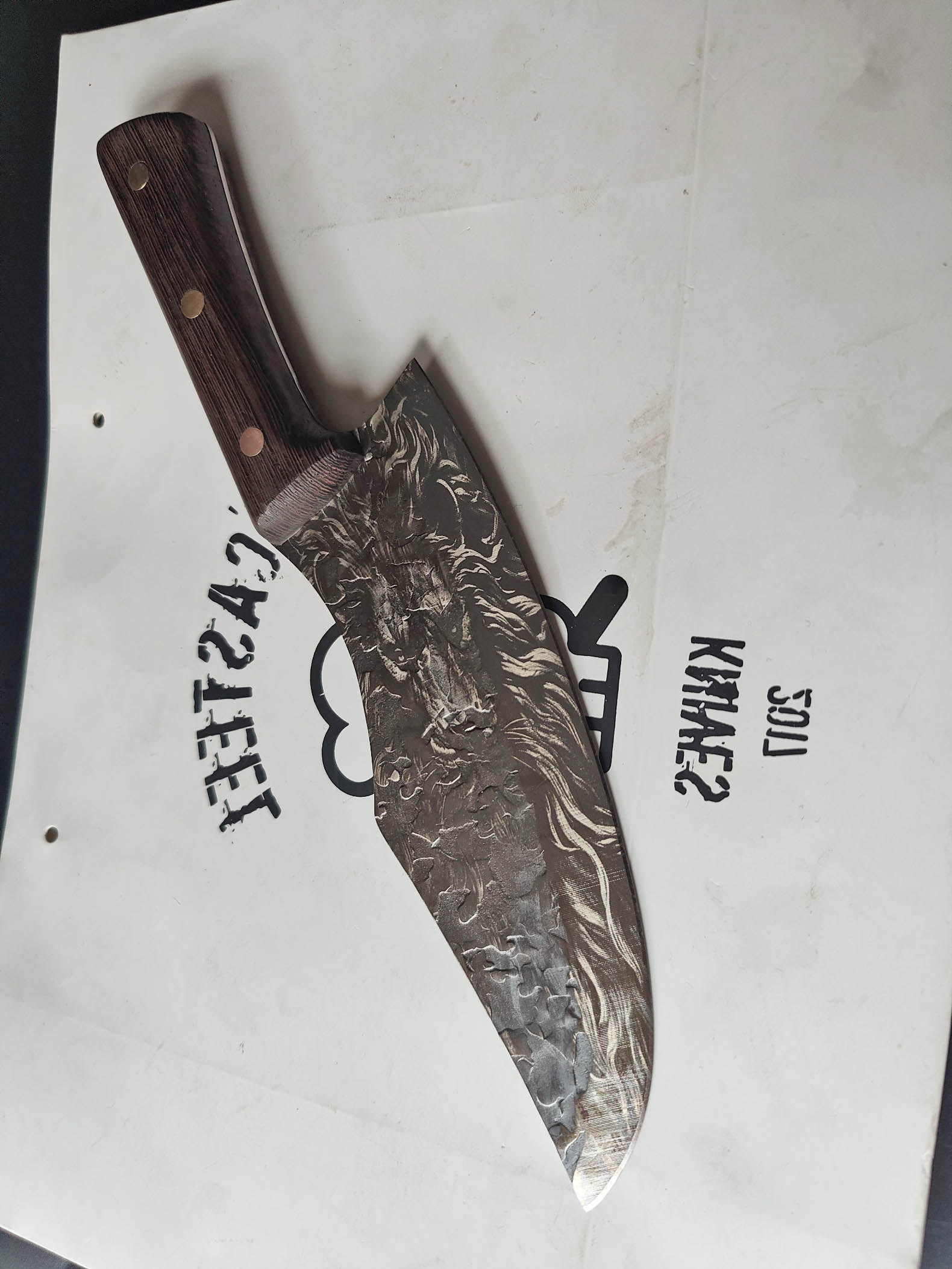 Curved Chopping Knife with Lion Engraving - Majesty, Power, Culinary ...