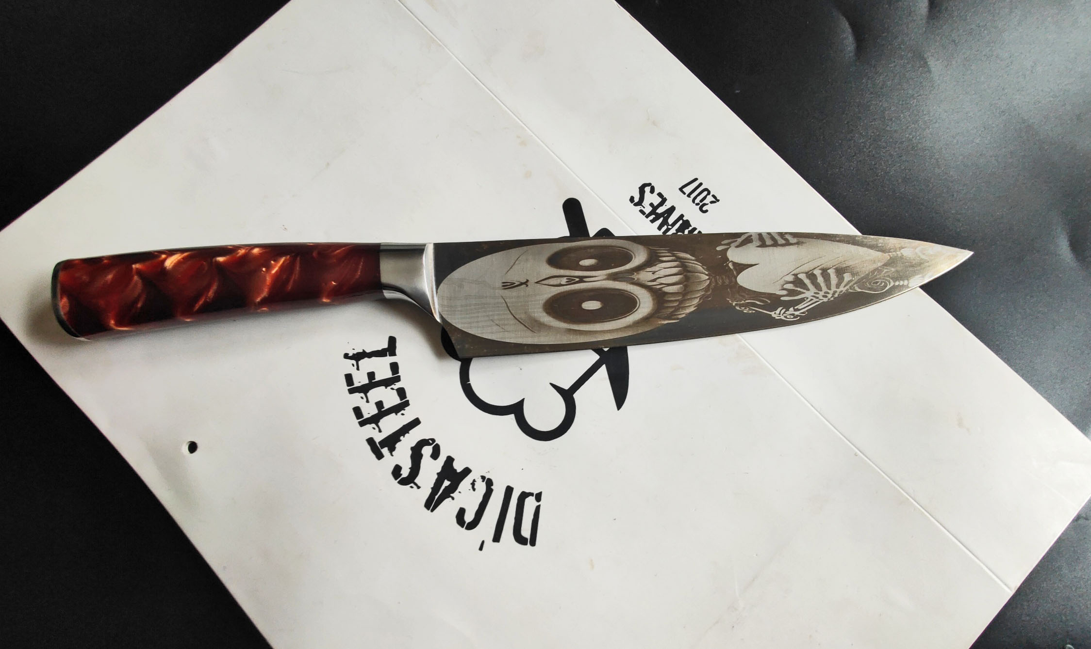 Classic Chef Knife Resin Handle with Skull Engraving Command Respect ...
